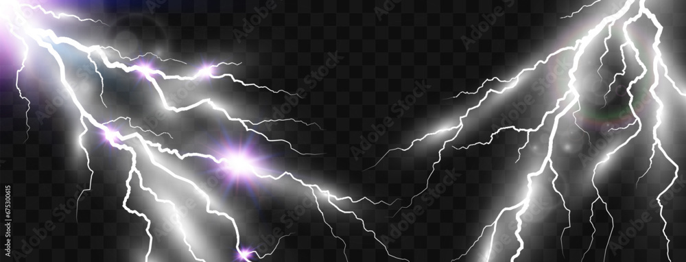 Realistic lightning. Flash of thunder on a transparent background ...