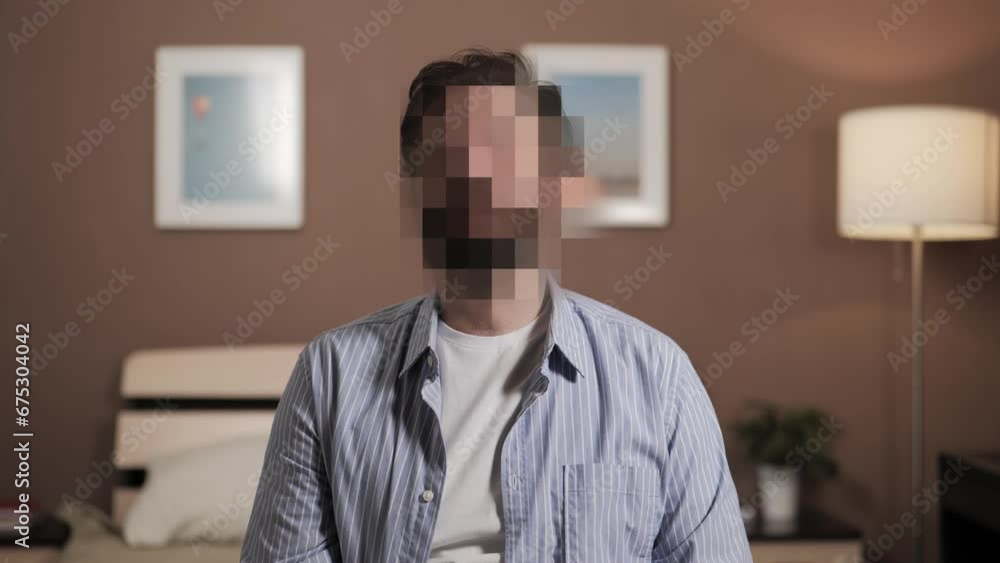 Hidden identity, hidden face, unknown person, silhouette interview. Man ...