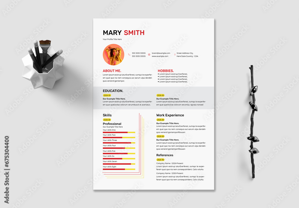 Red Resume Layout Stock Template | Adobe Stock