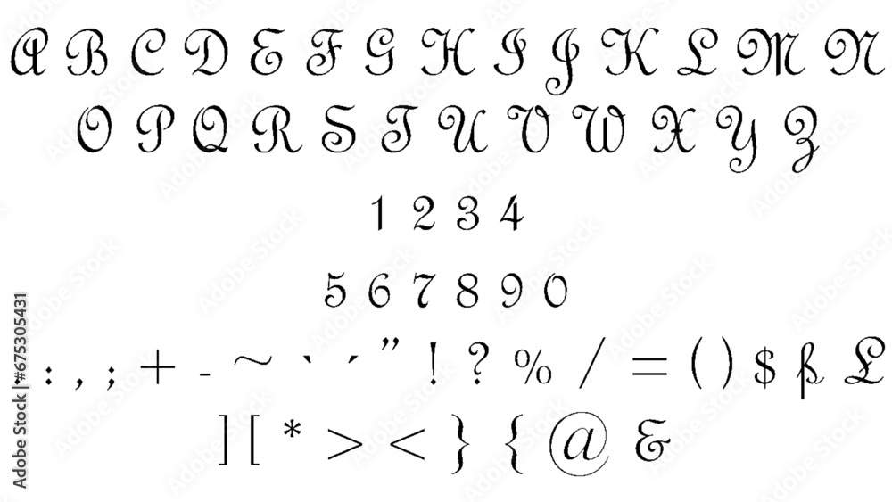 Vetor de Full English alphabet with numbers and punctuation marks ...