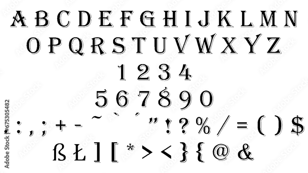 Vecteur Stock Full English alphabet with numbers and punctuation marks ...