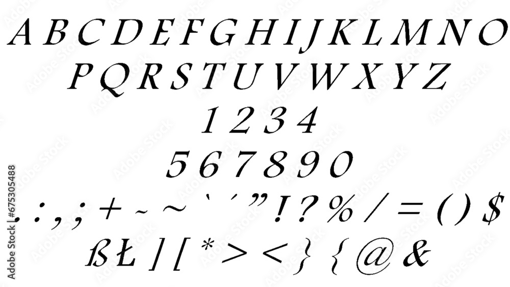 Vetor de Full English alphabet with numbers and punctuation marks ...
