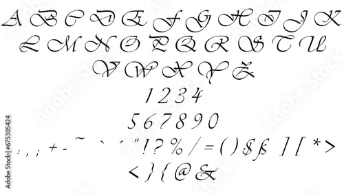Vecteur Stock Full English alphabet with numbers and punctuation marks ...
