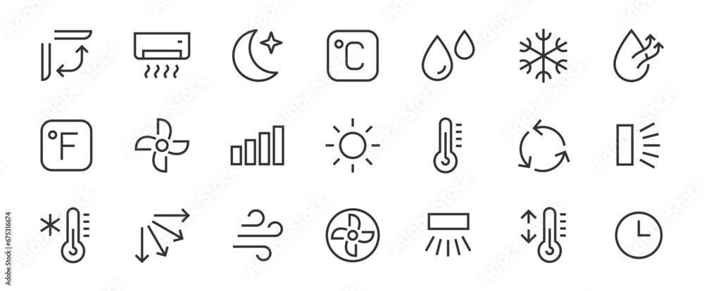 Air Conditioning thin line icons set. air conditioning symbols. Air ...