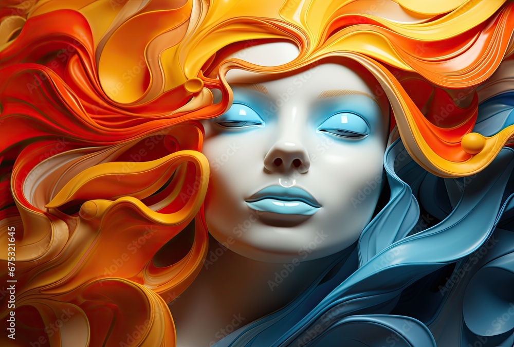 Vibrant and mesmerizing abstract 3D artwork depicting a woman's face ...