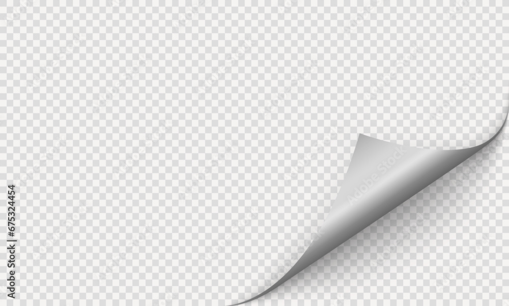 Realistic curls of the corners of a paper page on a transparent ...