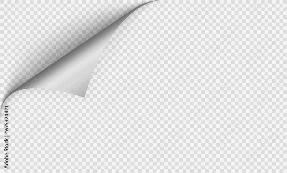 Realistic curls of the corners of a paper page on a transparent ...