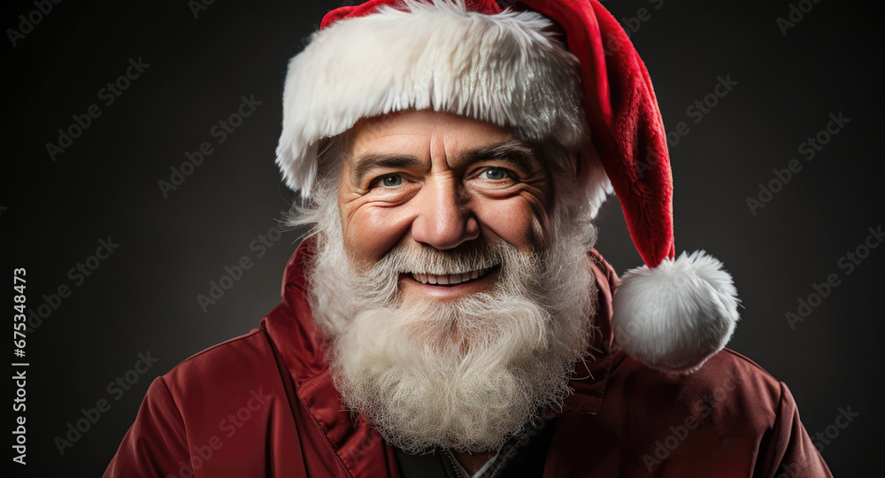 Realistic Santa Claus with sparkling eyes against gray backdrop Stock ...