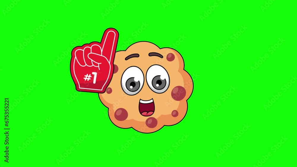 number 1 fan chocolate chip cookie cartoon emoticon, looping animation ...