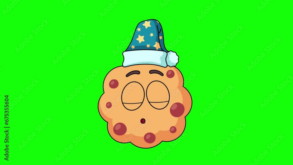 Sleeping chocolate chip cookie cartoon, emoticon loop animation Stock ...