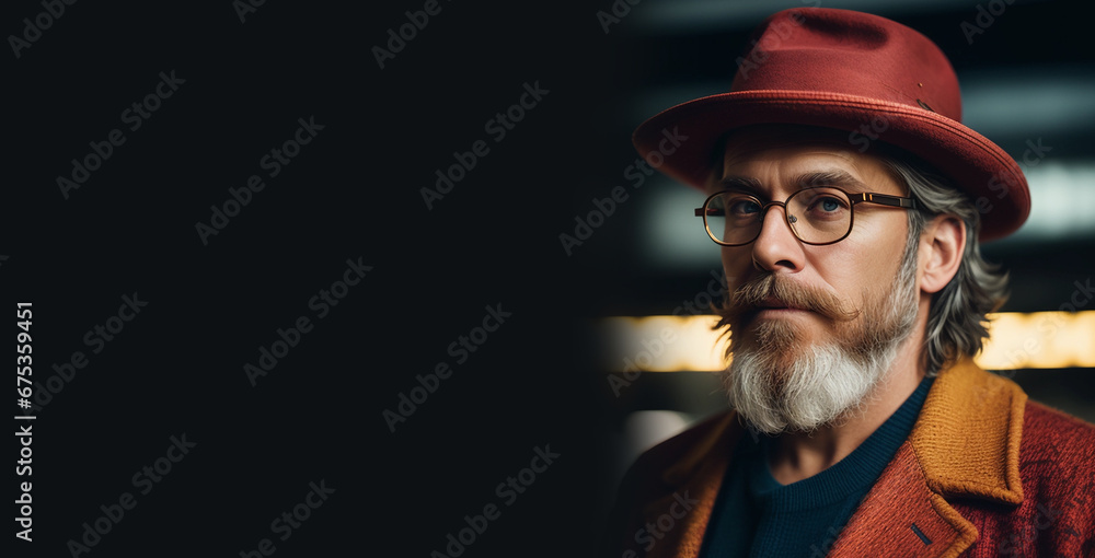 Pensive old man with long white beard in bowler hat. Old age concept ...