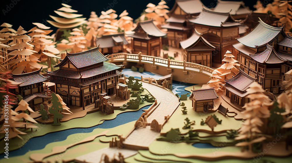 Kirigami Japanese art. Japanese village kirigami style. Generative AI ...
