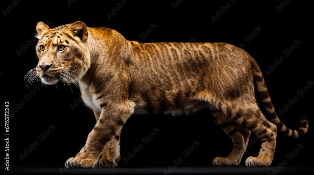 a close up of a tiger on a black background with a blurry image of a ...