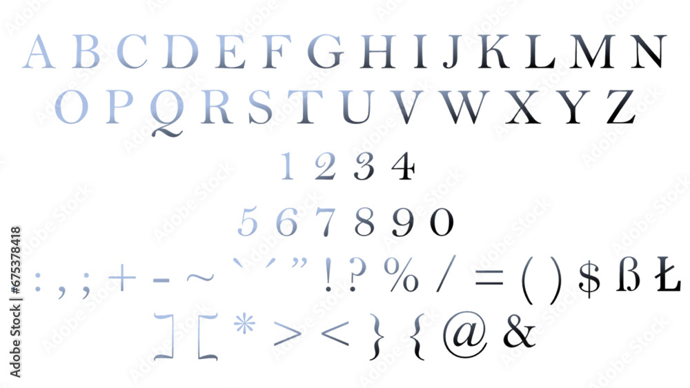 Full English alphabet with numbers and punctuation marks. Special ...