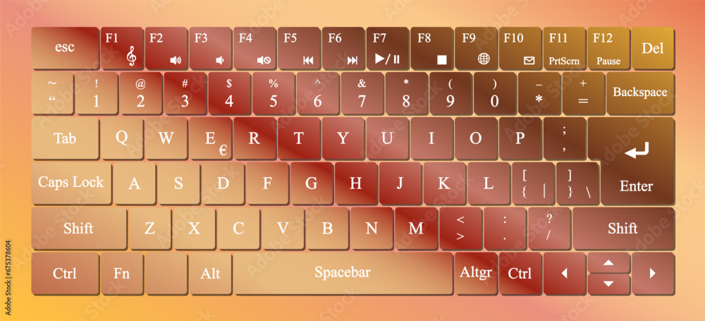 Vector modern qwerty Keyboard Layout Stencil cut. Gradient background ...