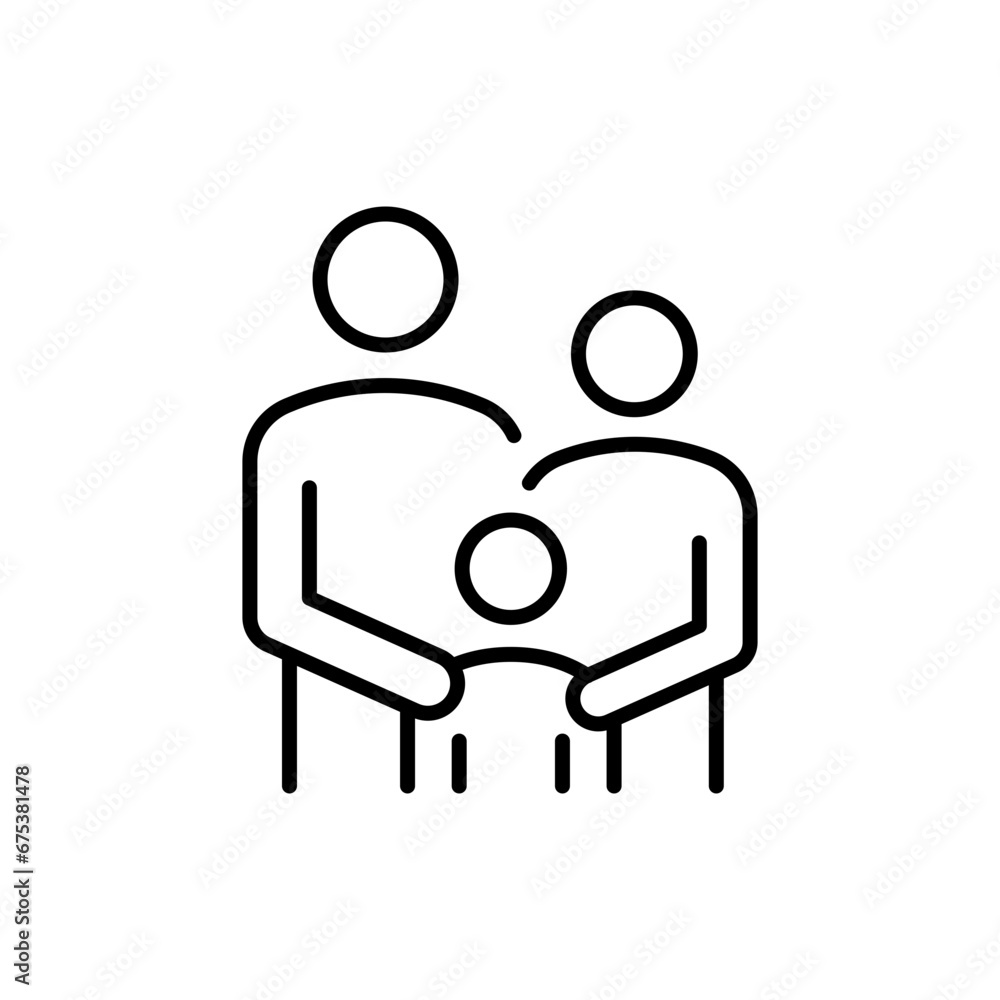 Family icon. Simple outline style. Parents and child, father, mother ...