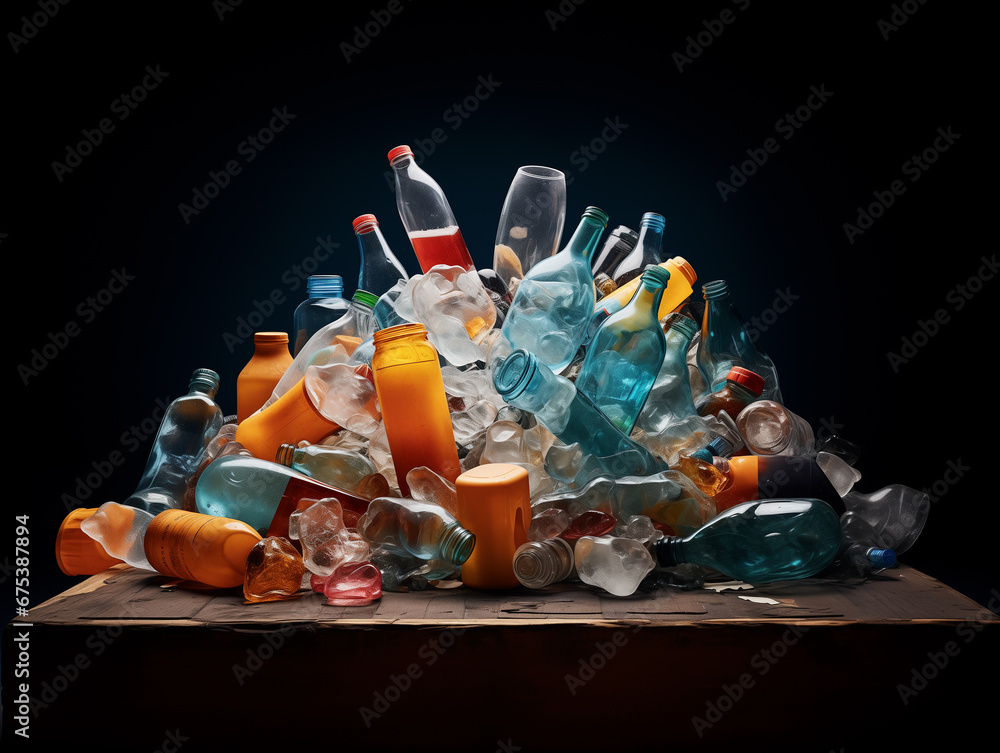 Glass bottles, glass waste. Life cycle of recycling glass from bottle ...