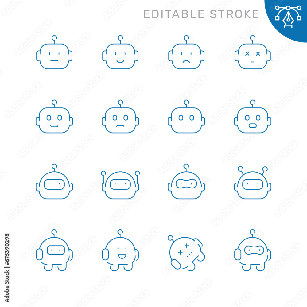 Vector line set of icons related with chatbot. Contains monochrome ...