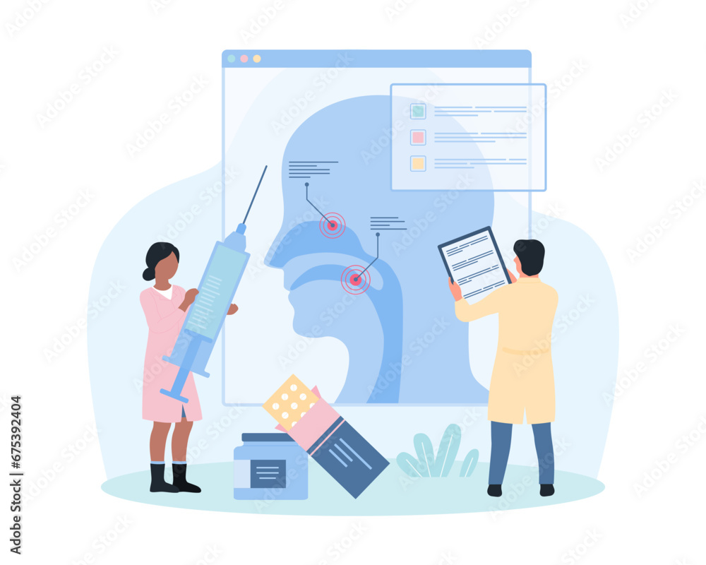 ENT clinic, otolaryngology vector illustration. Cartoon tiny ...