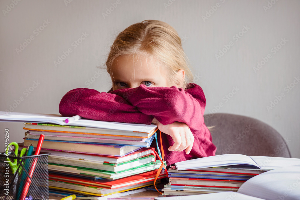 Stressed Pupil, Angry Tired Worried Schoolchild Needs Help with ...