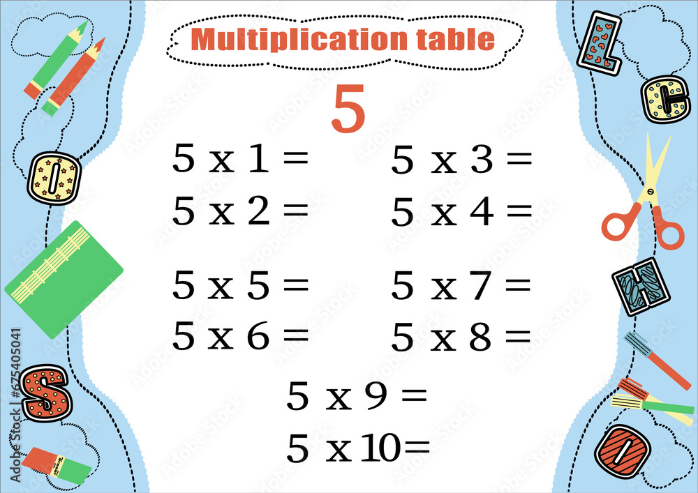 Multiplication table by 5 with a task to consolidate knowledge of ...