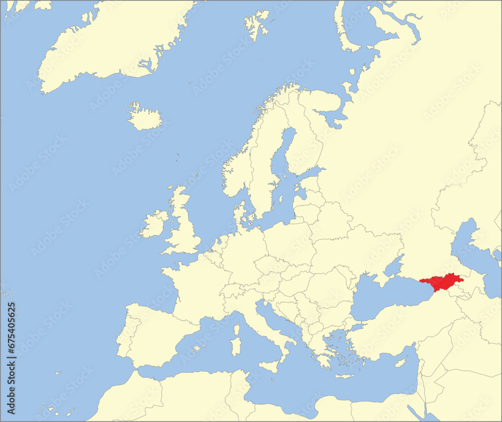 Red CMYK national map of GEORGIA inside detailed beige blank political ...