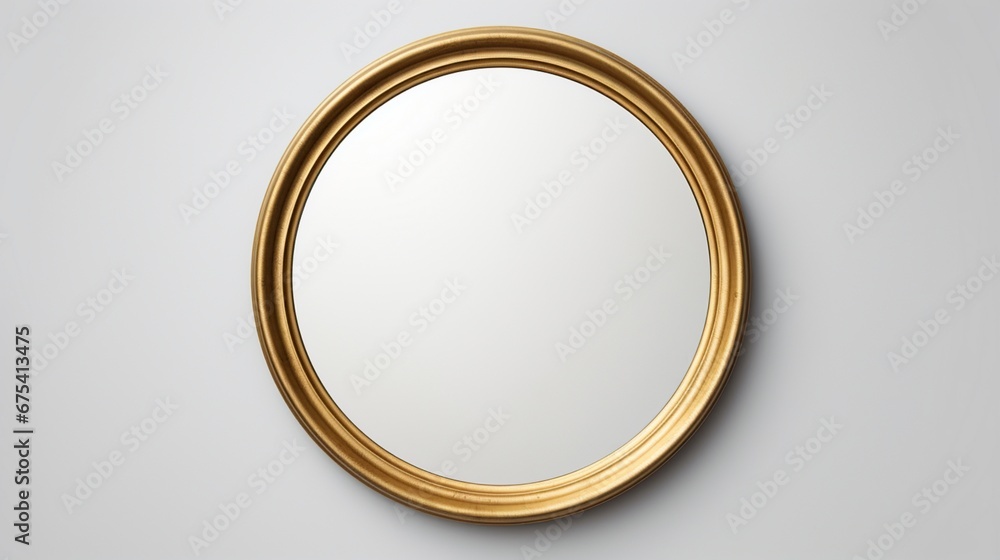 A perfectly preserved round gold mirror frame, its reflective surface ...