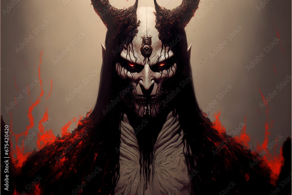 AI generated illustration of a scary demonic satanic horror character ...