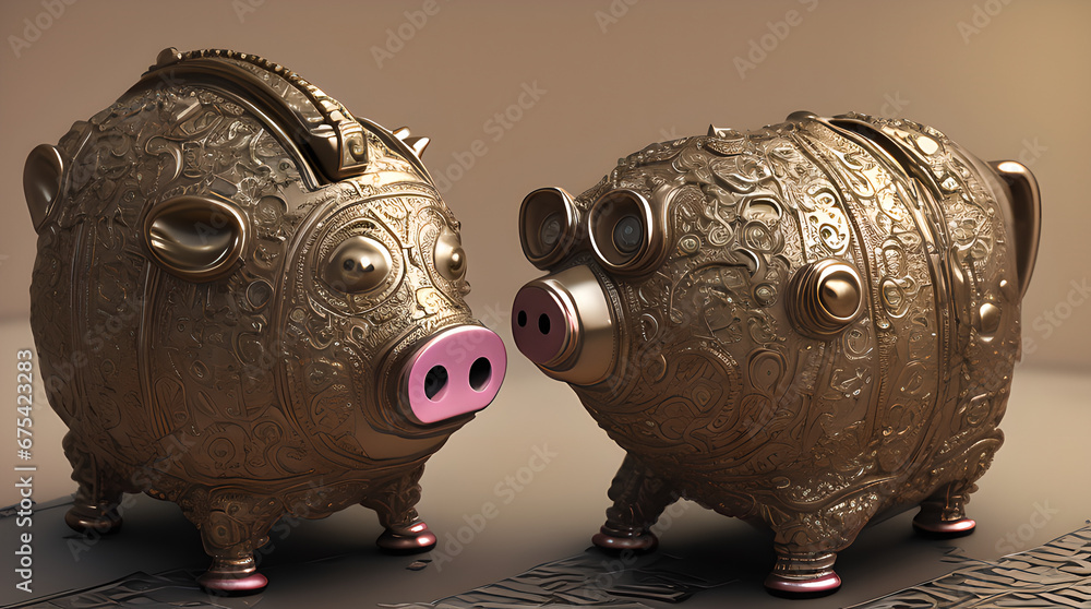 Golden pigs: friendship and prosperity. Double Luck: golden piggy banks ...