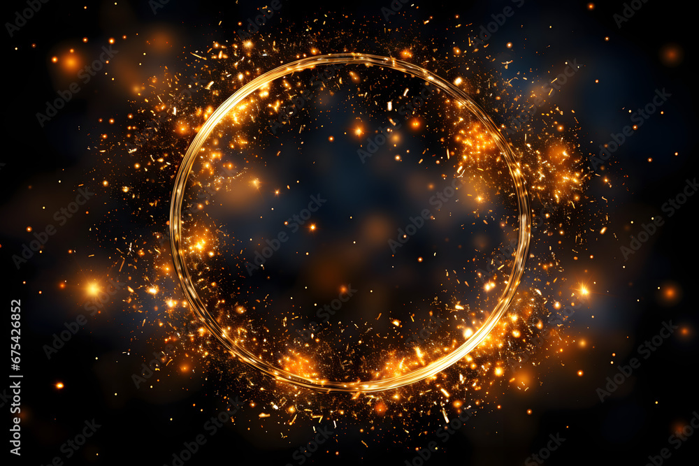 Gold glitter circle of light shine sparkles and golden spark particles ...