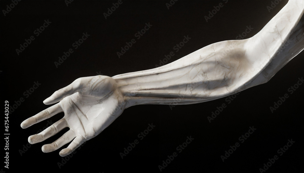 Realistic sculpture arm profile pointing pose on a black background ...