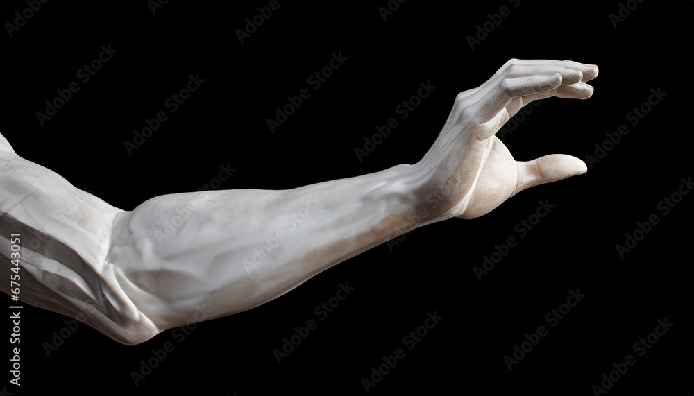 Realistic sculpture arm profile pointing pose on a black background ...