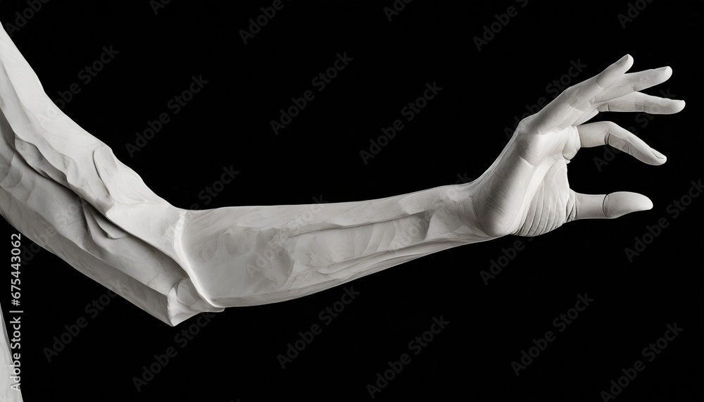 Realistic sculpture arm profile pointing pose on a black background ...