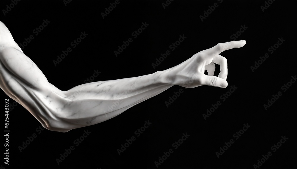 Realistic sculpture arm profile pointing pose on a black background ...
