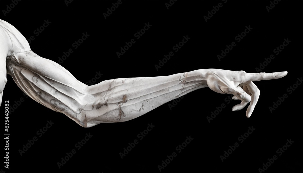 Realistic sculpture arm profile pointing pose on a black background ...