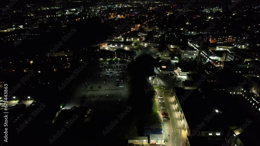 Aerial Footage of Illuminated Northampton City During Night of Clear ...