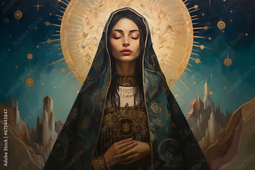 Portrait of the Holy Virgin Mary in the church. The image of the ...