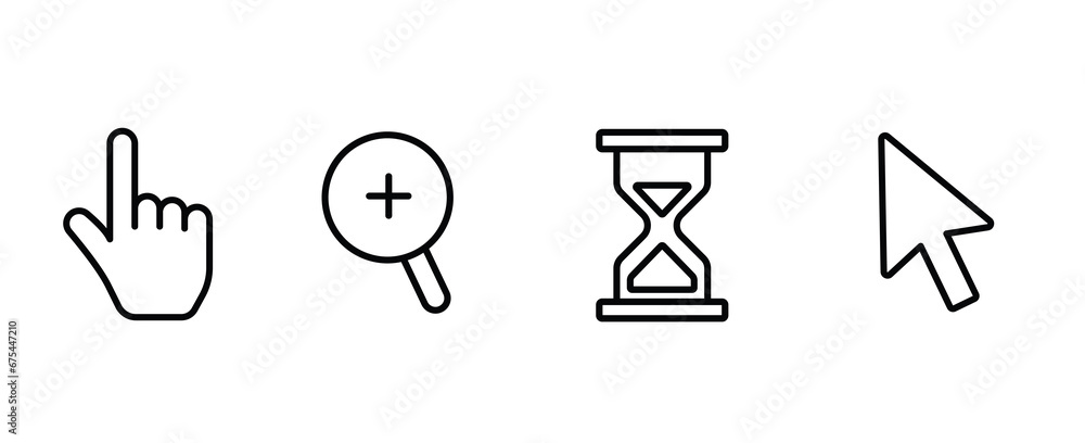 Collection of mouse pointer pictogram, hand, hourglass and search, on ...