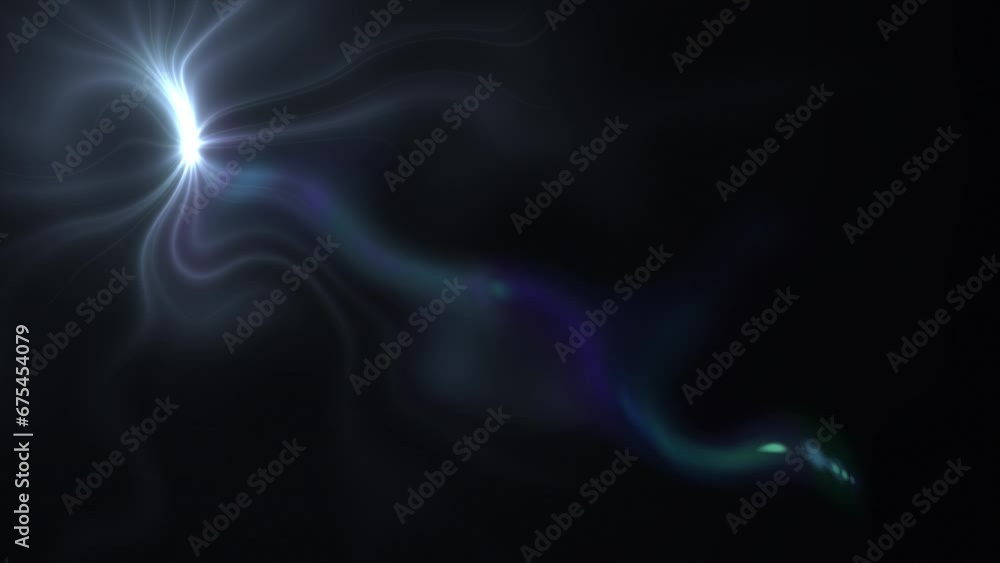 blue color glowing blue color bright light with optical lens flares on ...