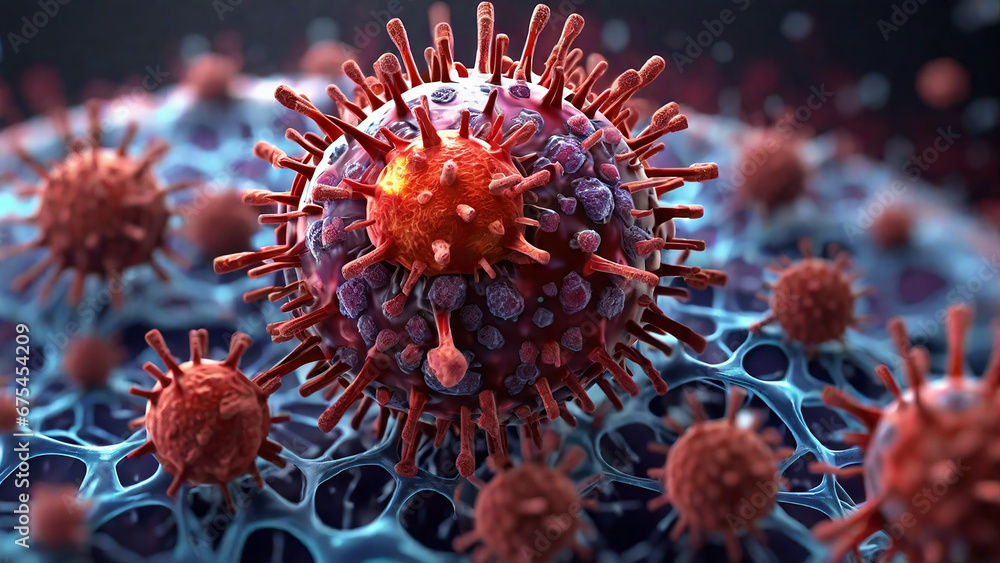 3D illustration of SARS-CoV-2 virus cells infecting human body and ...