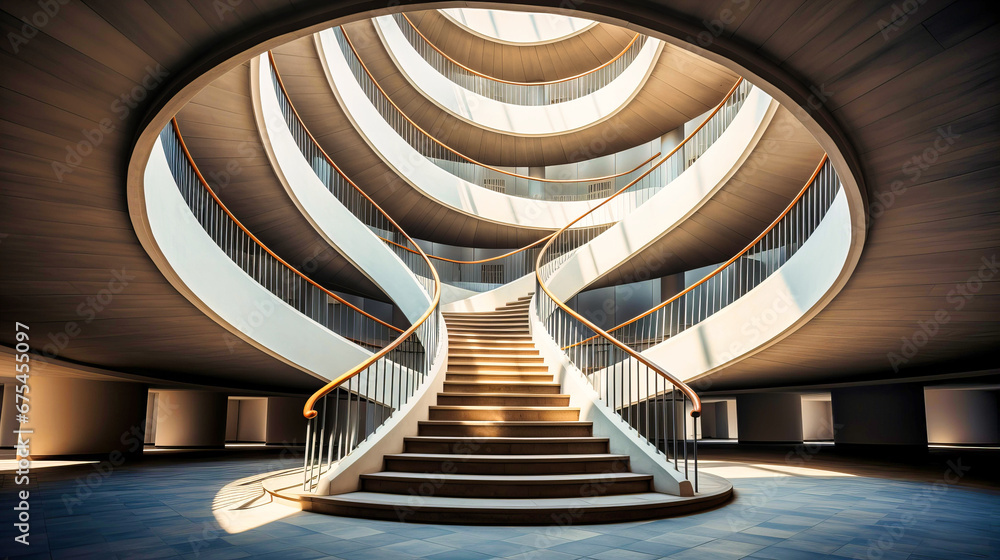 Captivating perspectives of spiraling staircases, illustrating the ...