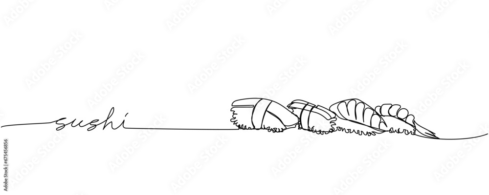 Sushi set, salmon nigiri, Aburi nigiri, tuna nigiri, Avocado one line ...