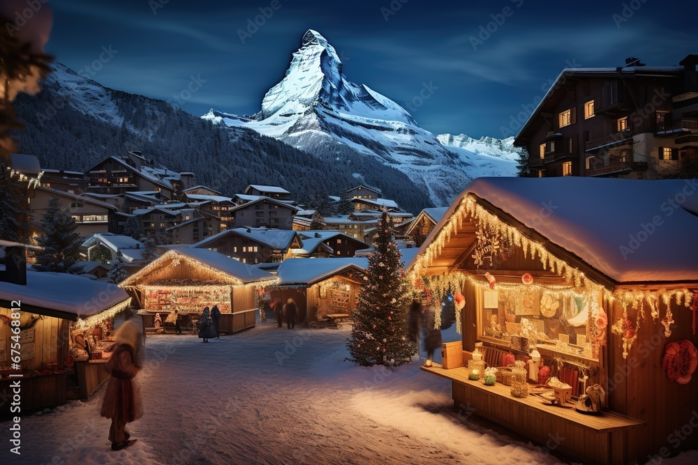 Zermatt, Switzerland. Abastract image of a Christmas Market, Matterhorn ...