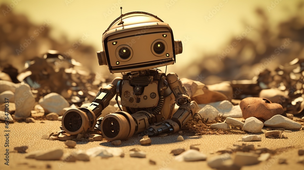 Cute little retro robot holding a cord. Outdated technology concept ... Cute little retro robot holding a cord. Outdated technology concept ...