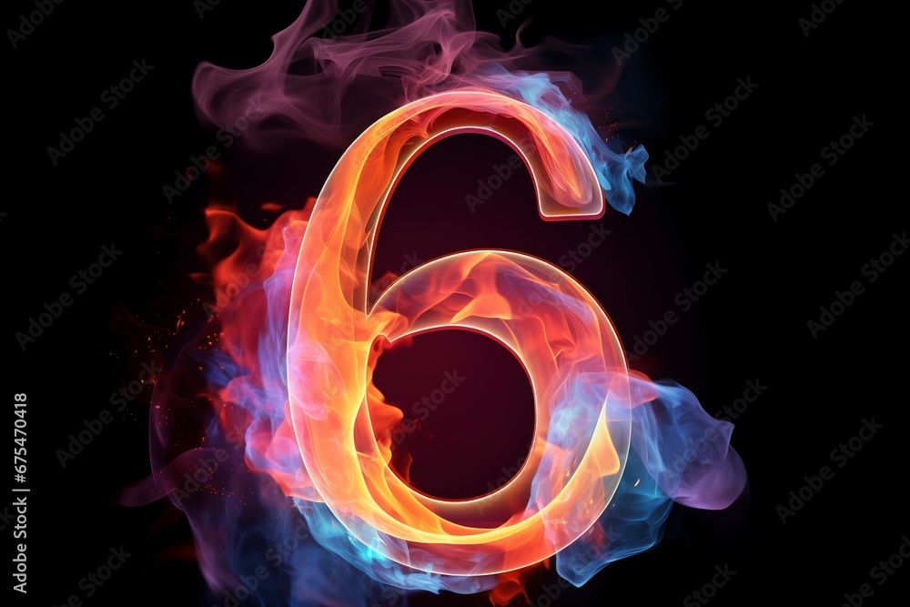 Luminous Inferno: A Surreal 3D Render Featuring Neon Number 6 and a ...