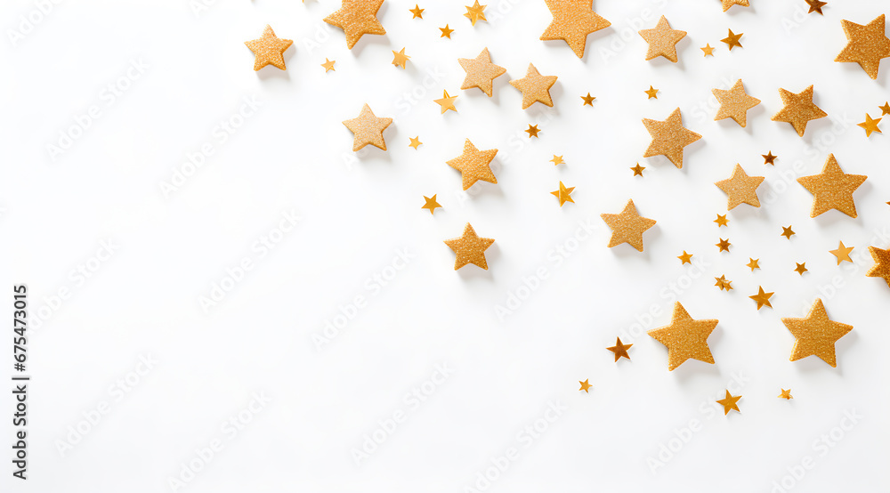 Holiday decoration, gold glitter border with stars. Festive background ...