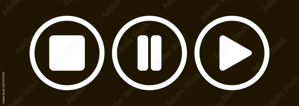 Stop pause play button icon Stencil pictogram Vector stock illustration ...