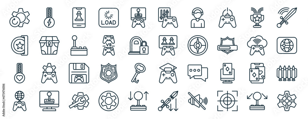 set of 40 outline web game icons such as energy, coin, live, online ...