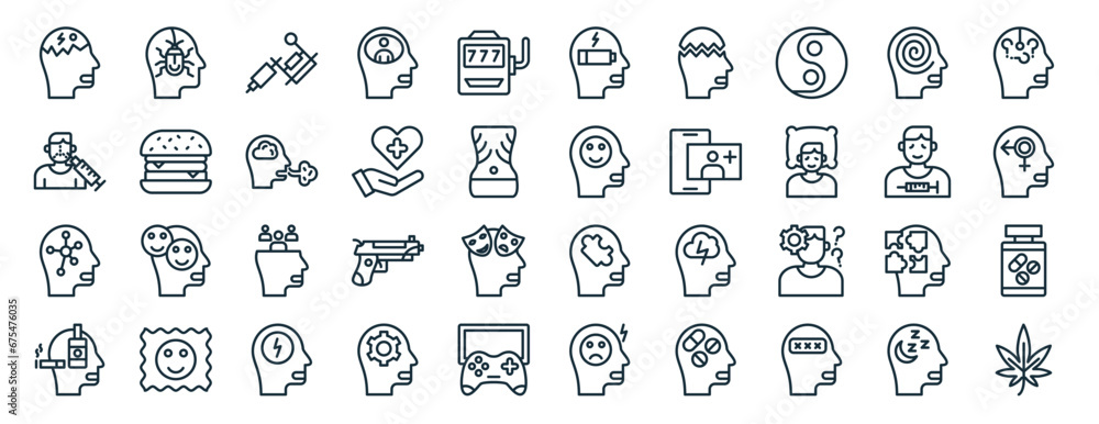 set of 40 outline web disorder icons such as phobia, plastic surgery ...