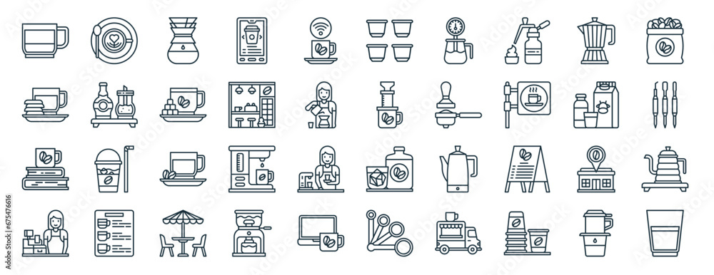 set of 40 outline web coffee shop and cafe icons such as latte art ...